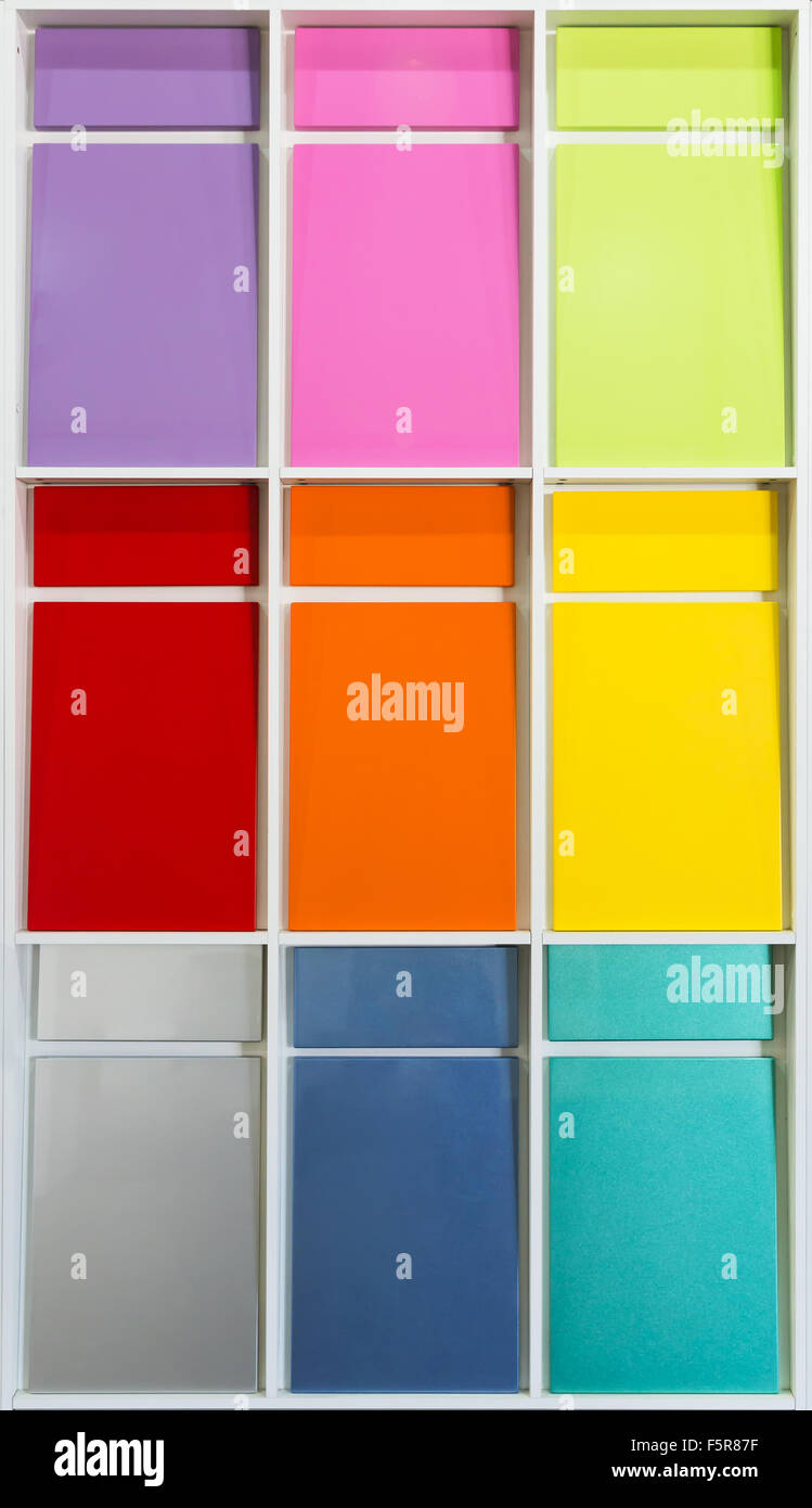 Nine colorful wooden panels samples Stock Photo - Alamy