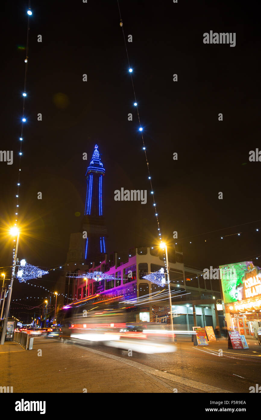 Town of Blackpool, England. Night view of Blackpool Illuminations with ...
