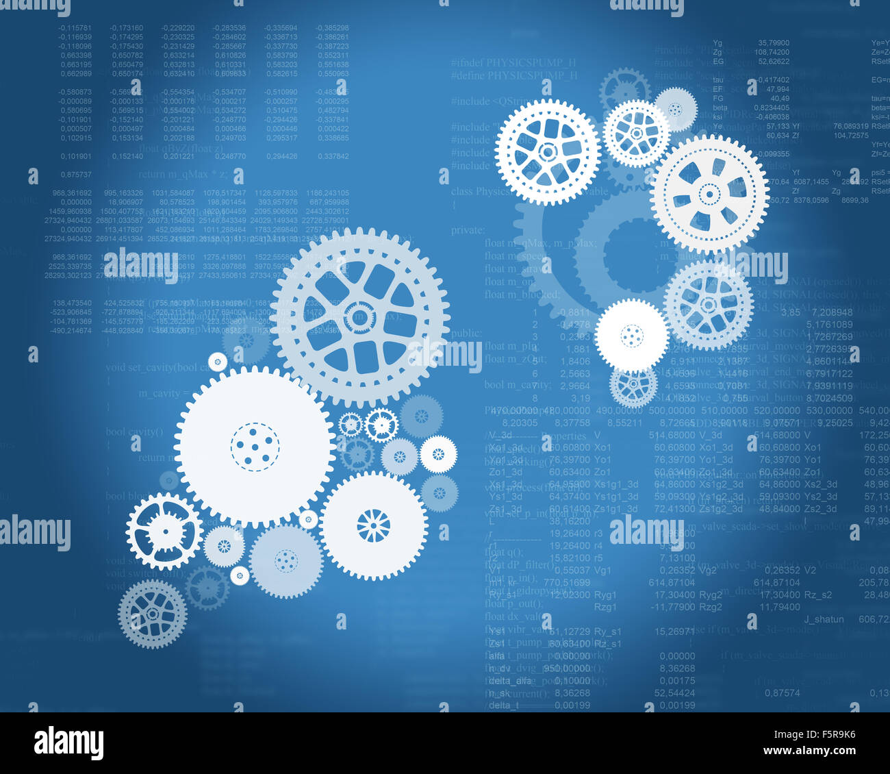 Abstract blue background with cogs and matrix Stock Photo - Alamy