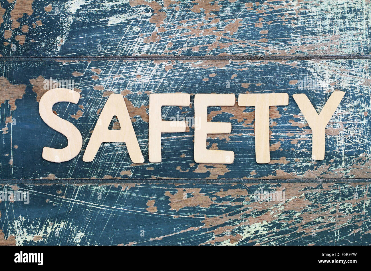 Word safety written on rustic wooden surface Stock Photo - Alamy