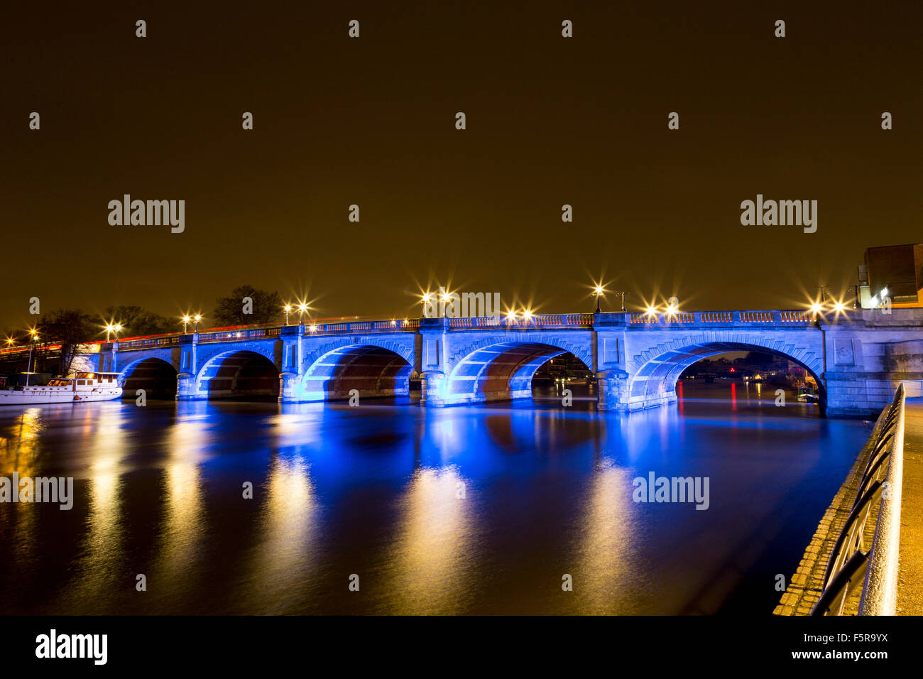 Kingston Bridge at night, illuminated by Blue Lights. Kingston upon ...