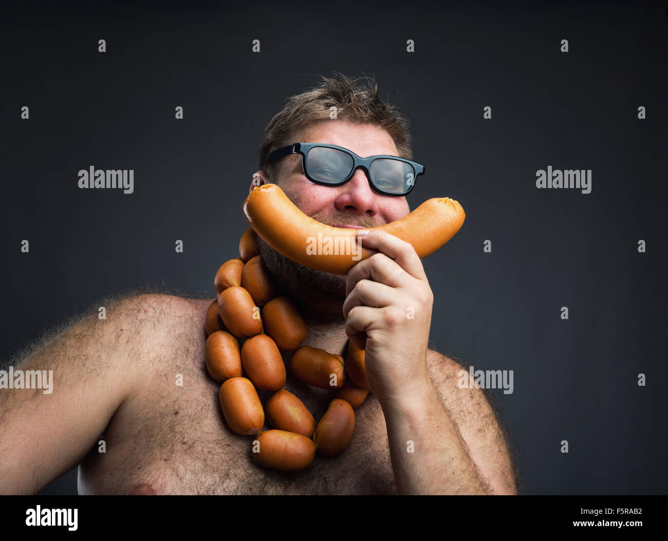 Hungry man sausages round neck hi-res stock photography and images - Alamy