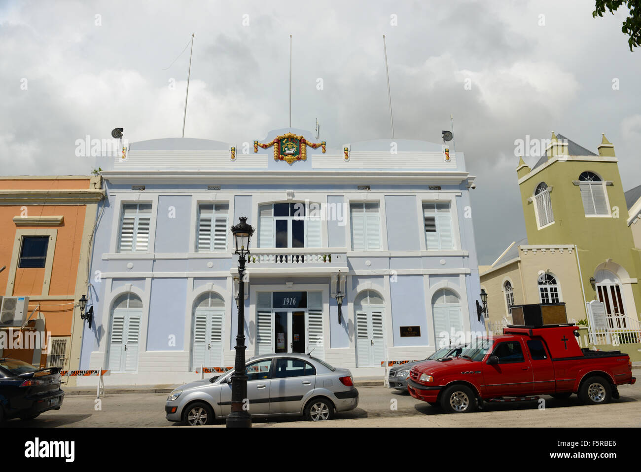 City Hall of the town of Guayama, Puerto Rico. USA territory. Caribbean ...