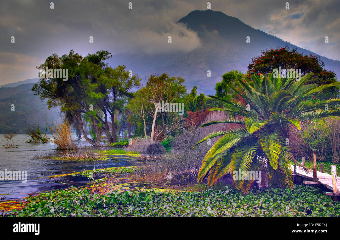 Clouds over view of Lake Atitlan, Guatamala Stock Photo - Alamy