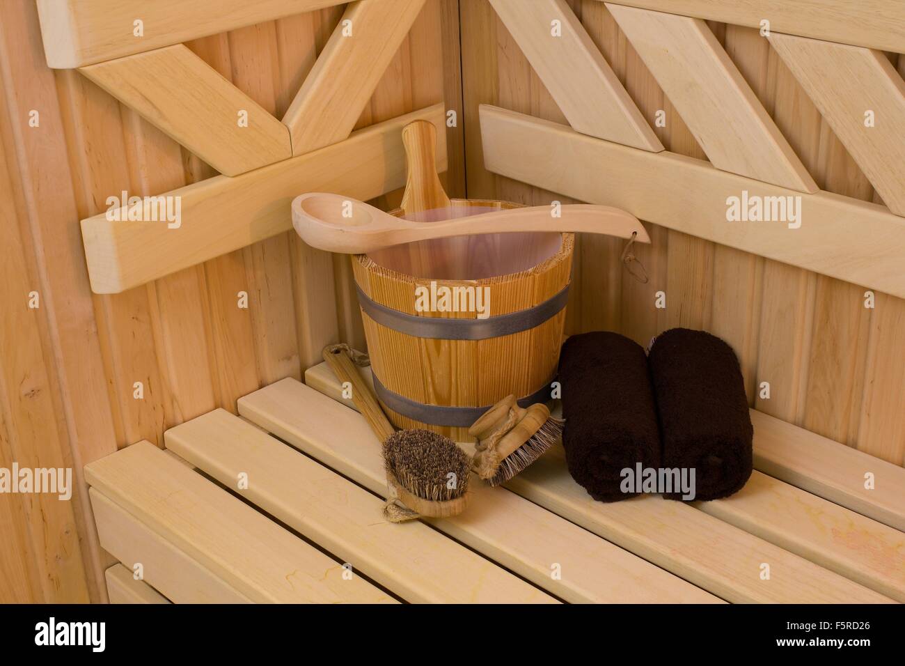 Wood accessory in the Sauna Stock Photo - Alamy