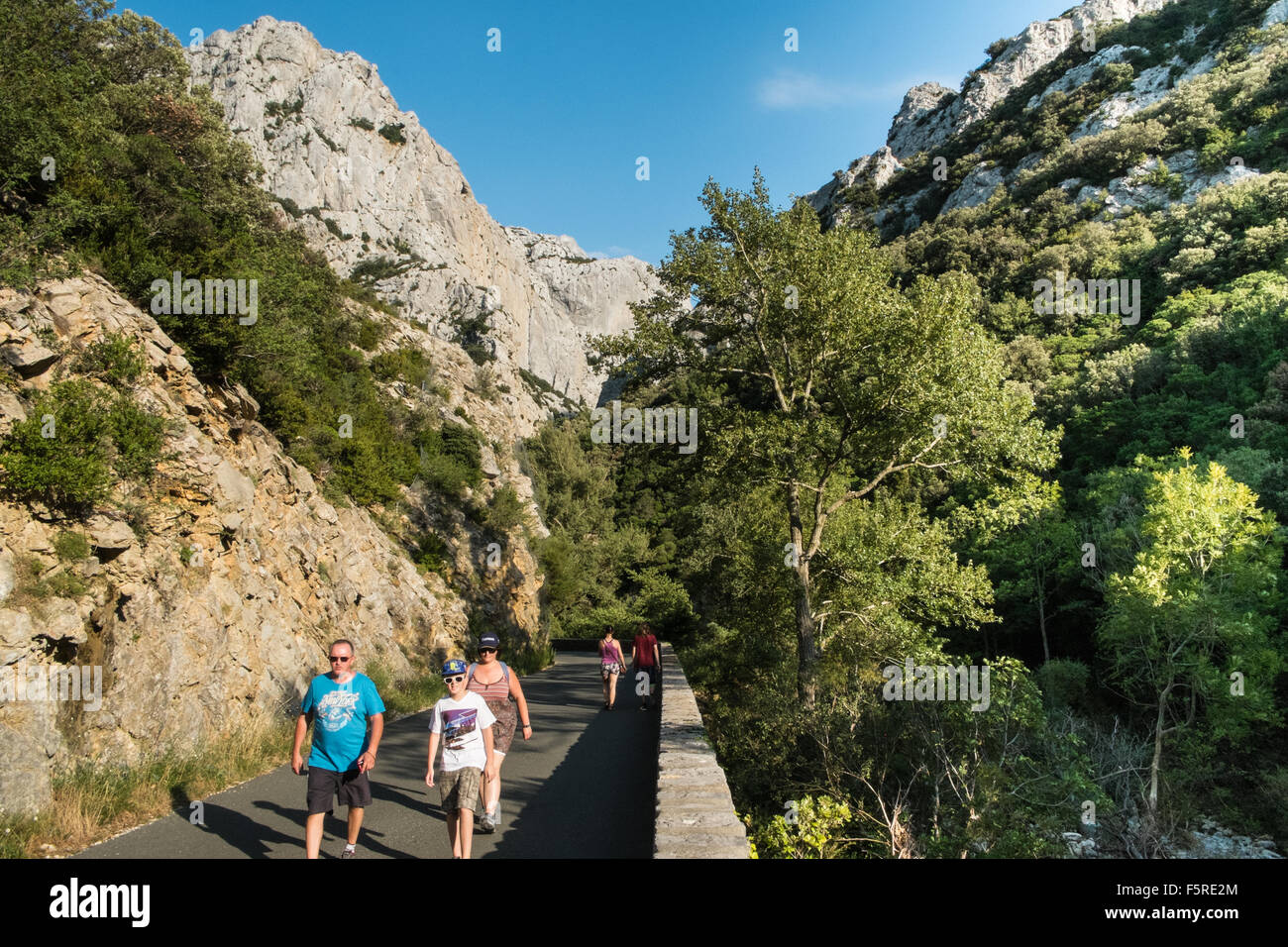 Hiking along narrow road south of Quillan in Aude,Galamus,Gorge,Gorges ...