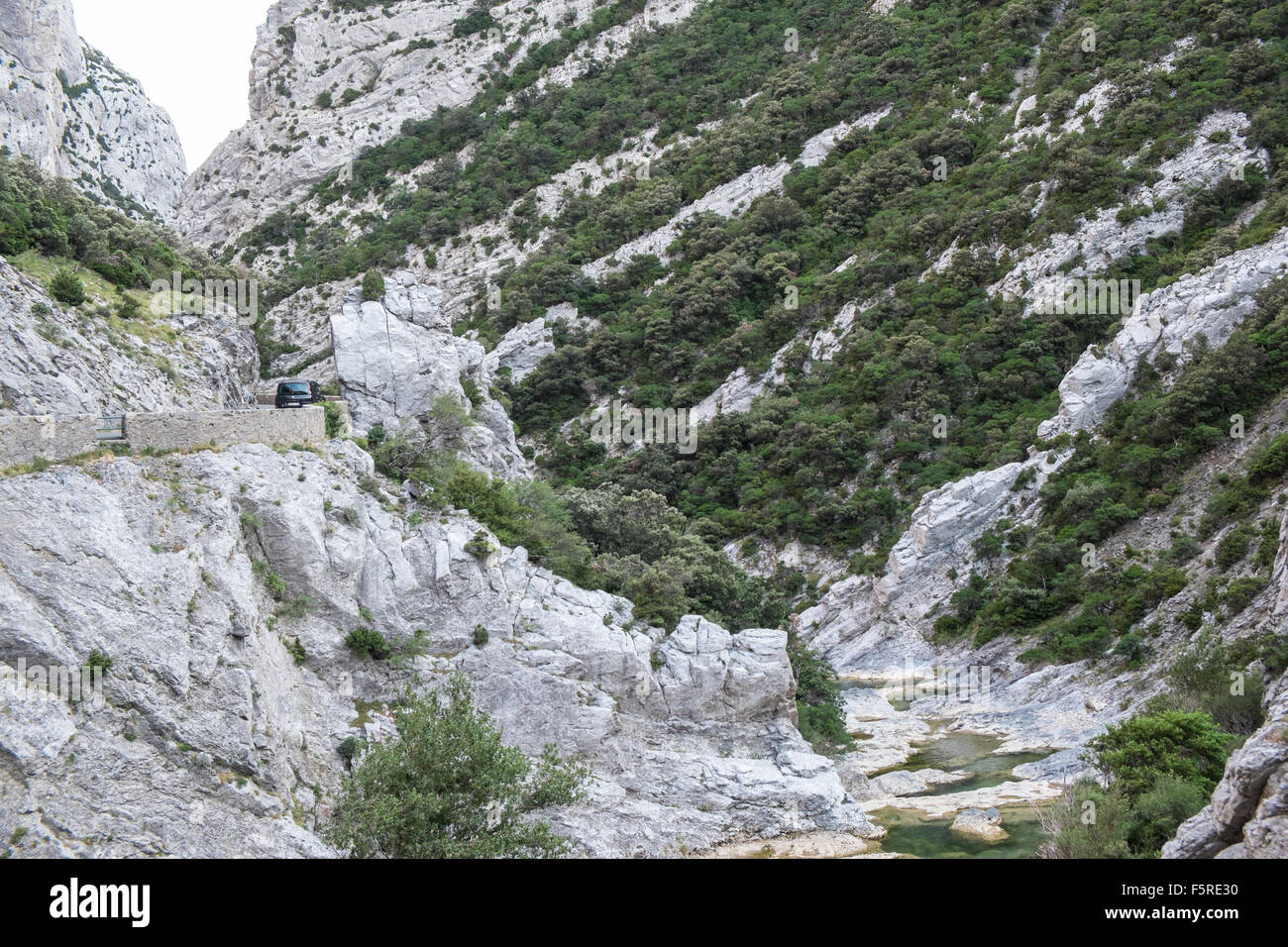 Narrow road south of Quillan in Aude,Galamus,Gorge,Gorges de,limestone ...