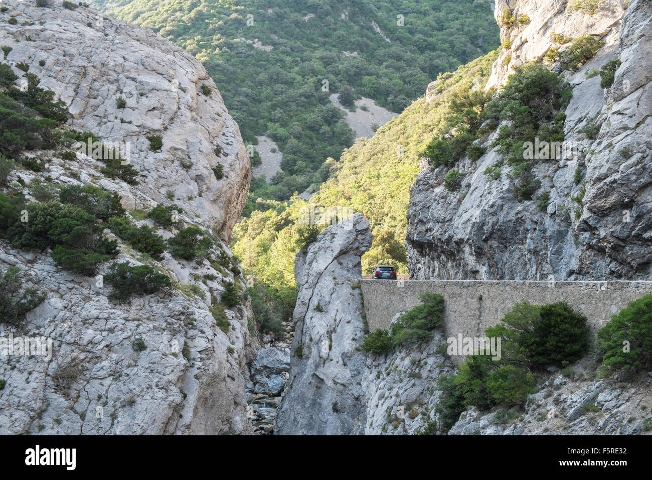 Narrow road south of Quillan in Aude,Galamus,Gorge,Gorges de,limestone ...