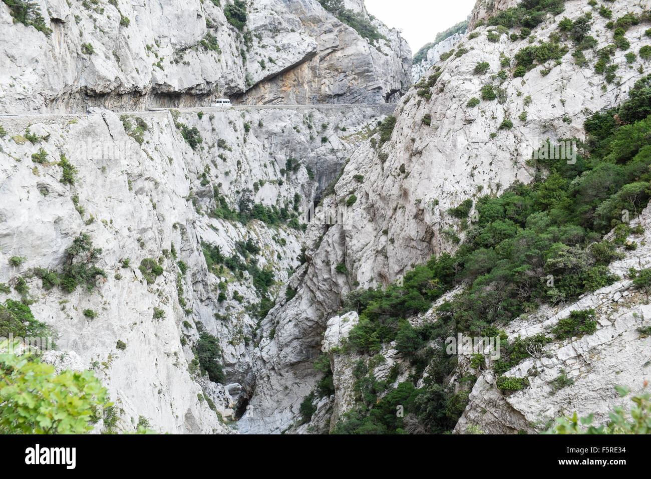Narrow road south of Quillan in Aude,Galamus,Gorge,Gorges de,limestone ...
