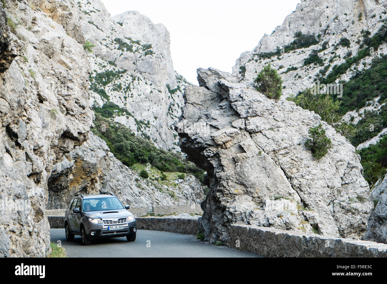 car,on,a,winding,windy,road,Narrow road south of Quillan in Aude ...
