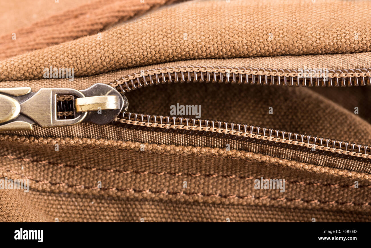 Macro of bag with open zipper Stock Photo - Alamy