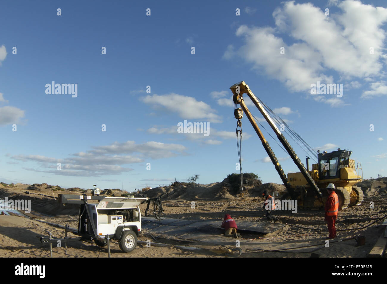 Preparation of a platform before laying of the pipeline. Construction ...