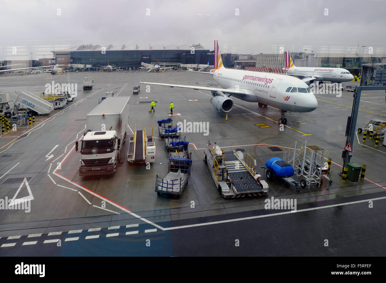 Two German Wings planes preparing to depart from Heathrow Airport in ...