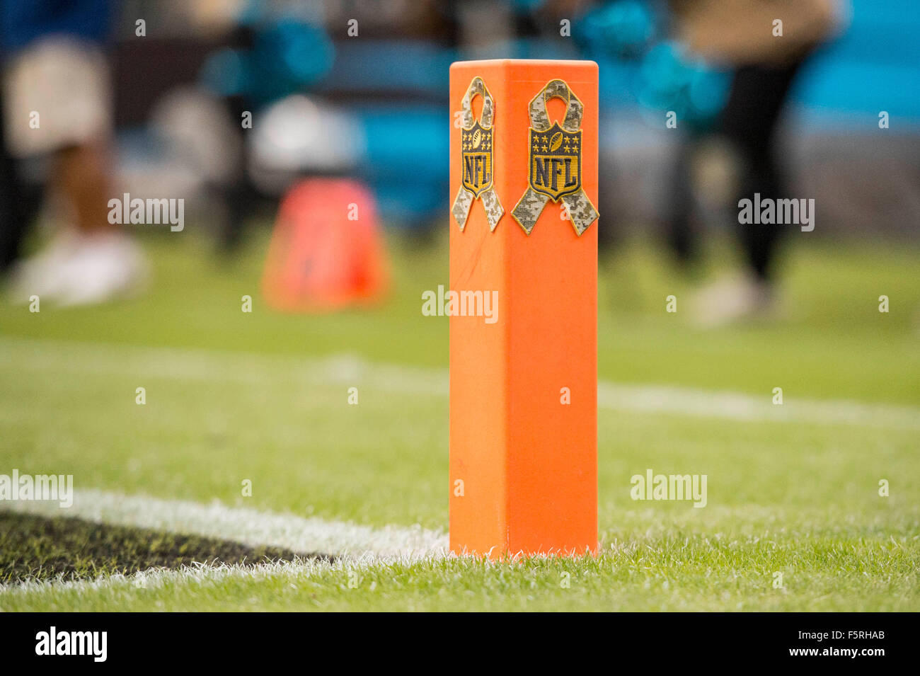 A pylon with the NFL's Salute to Service sign honoring the troops ...