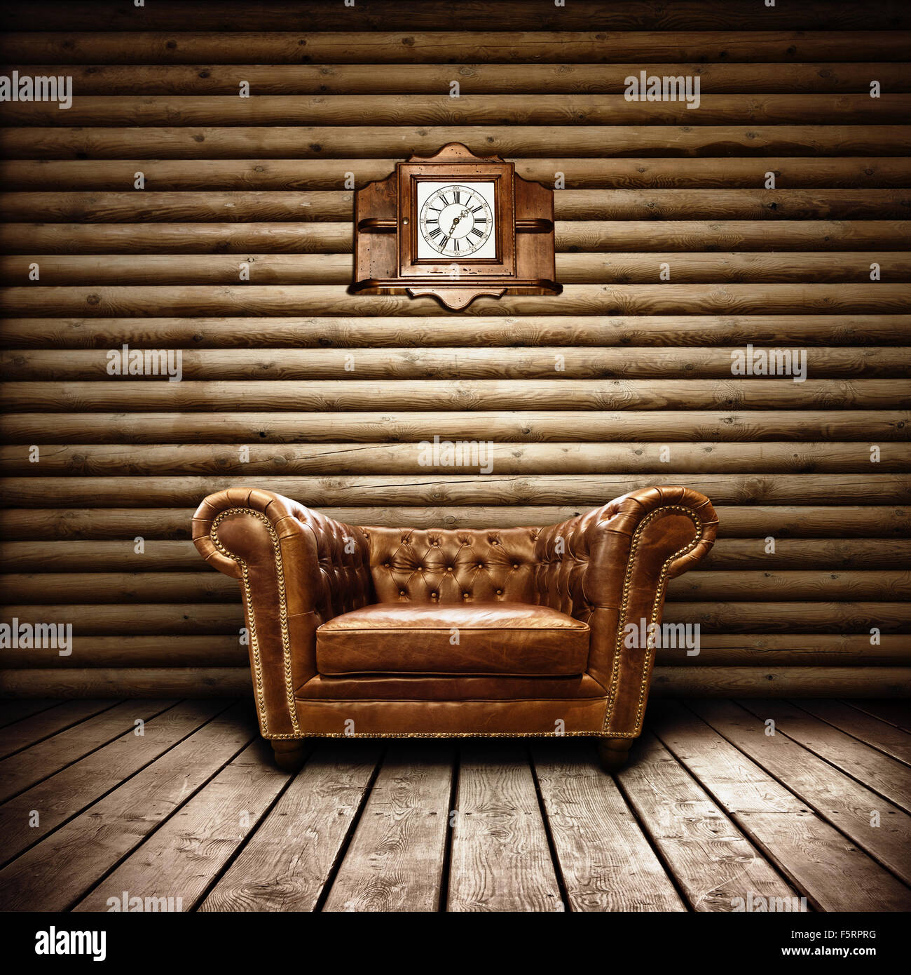 Interior of vintage wooden room Stock Photo - Alamy