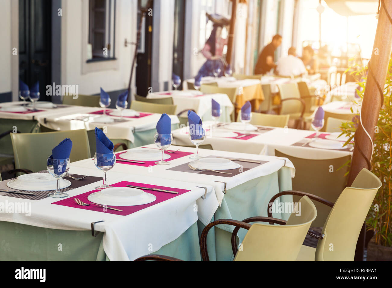 Modern elegant european restaurant served with luxurious dishes outdoor ...