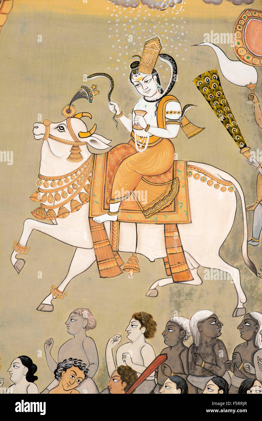 Painting of lord shiva riding on bull, mehrangarh fort, jodhpur ...