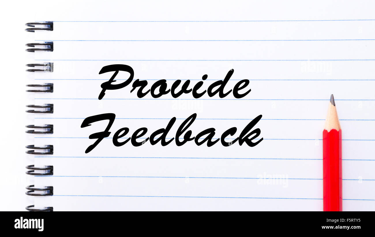 Provide Feedback written on notebook page, red pencil on the right ...