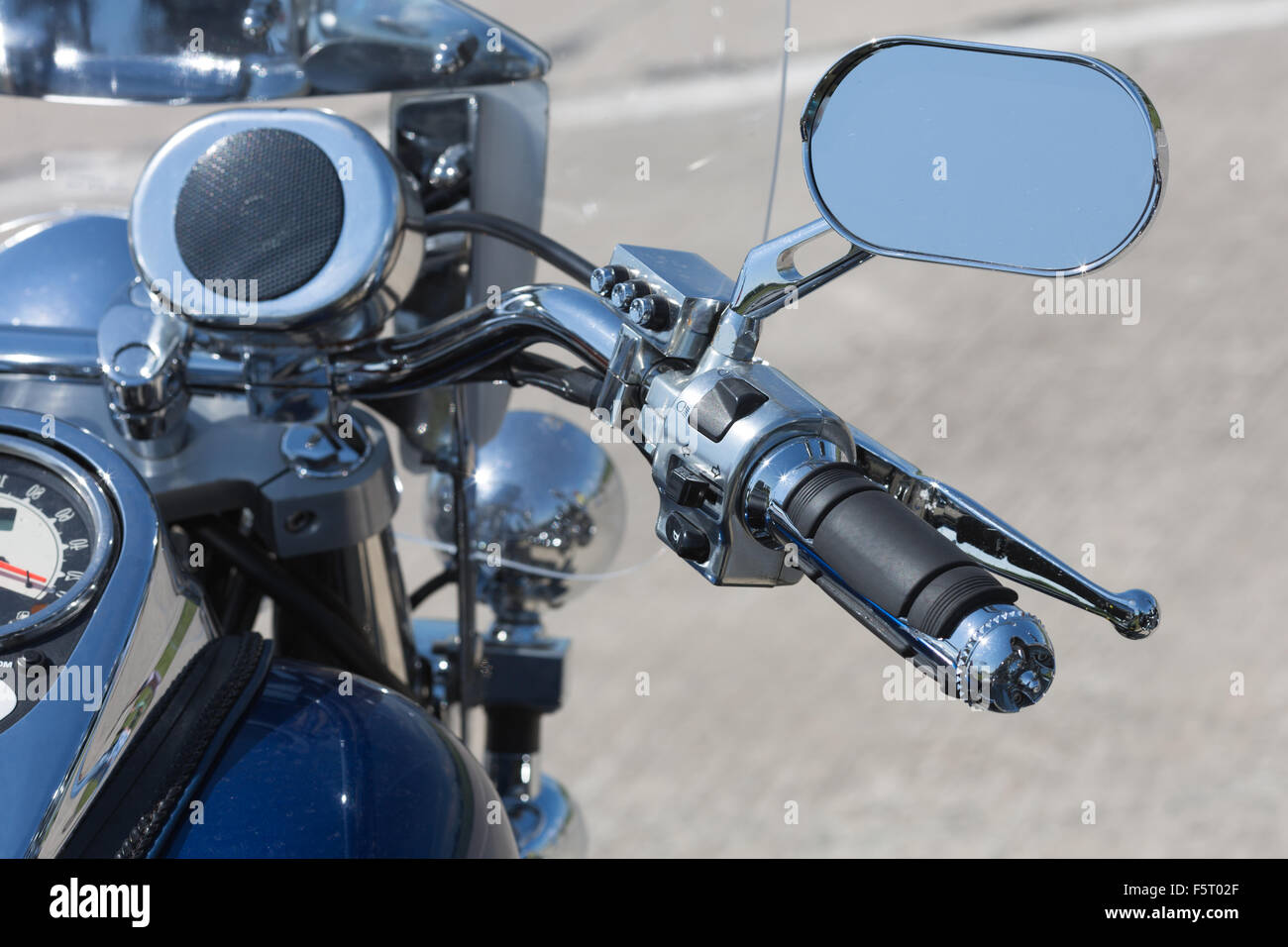 Chromed handlebar of a motorcycle Stock Photo - Alamy