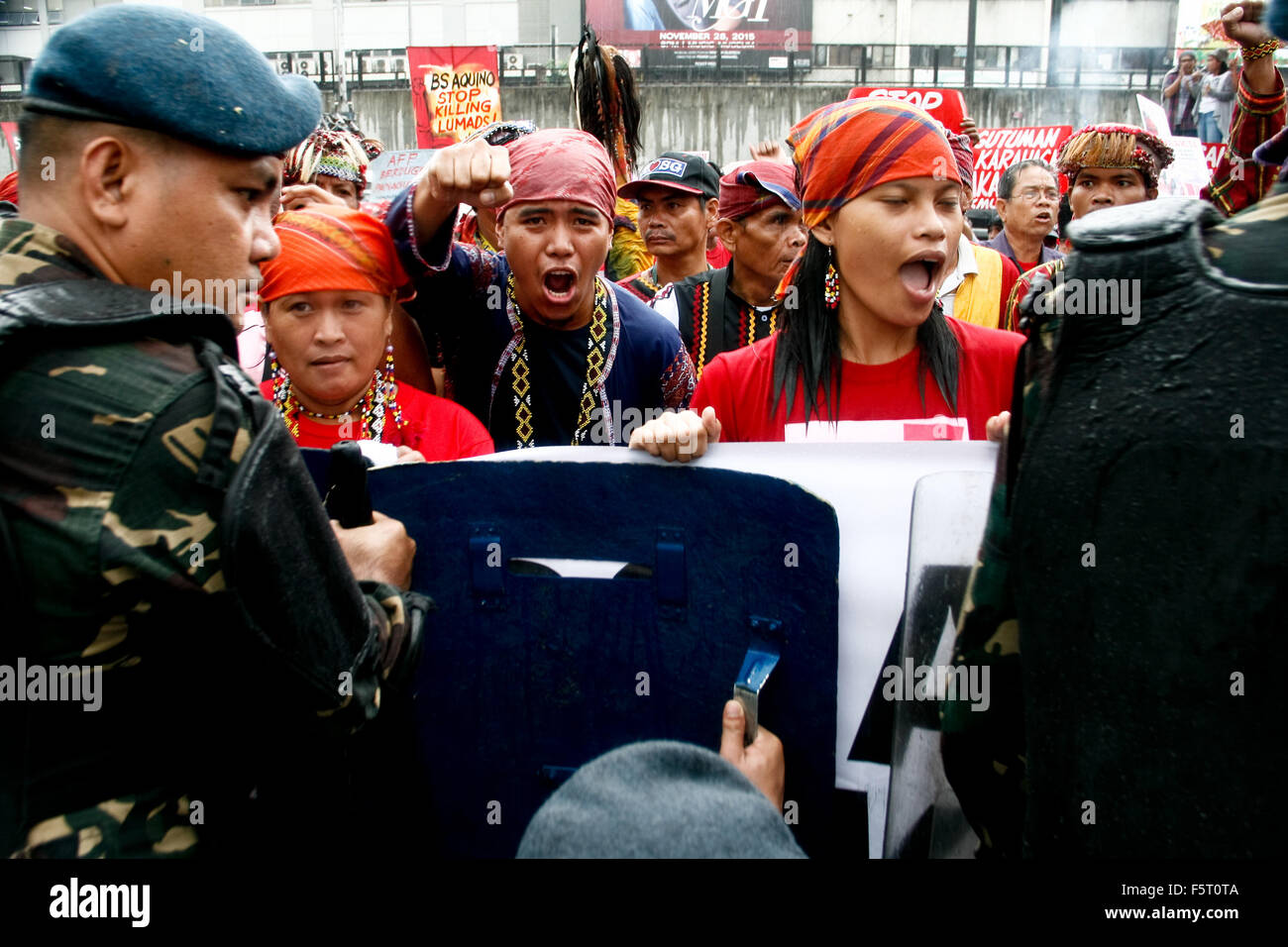 Quezon City, Philippines. 09th Nov, 2015. Lumads shout their call in ...
