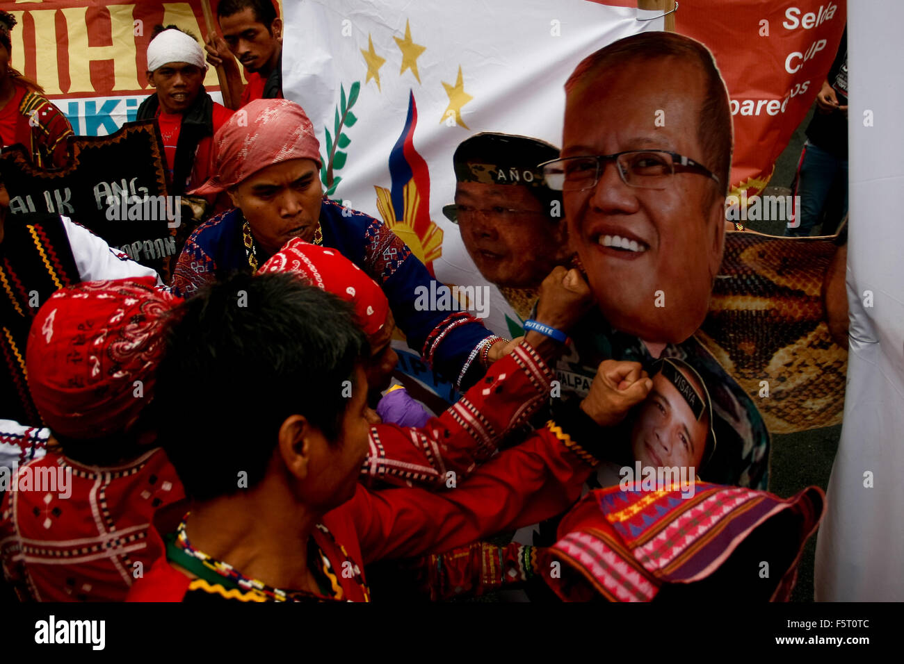 Quezon City, Philippines. 09th Nov, 2015. Lumads punch a cardboard ...