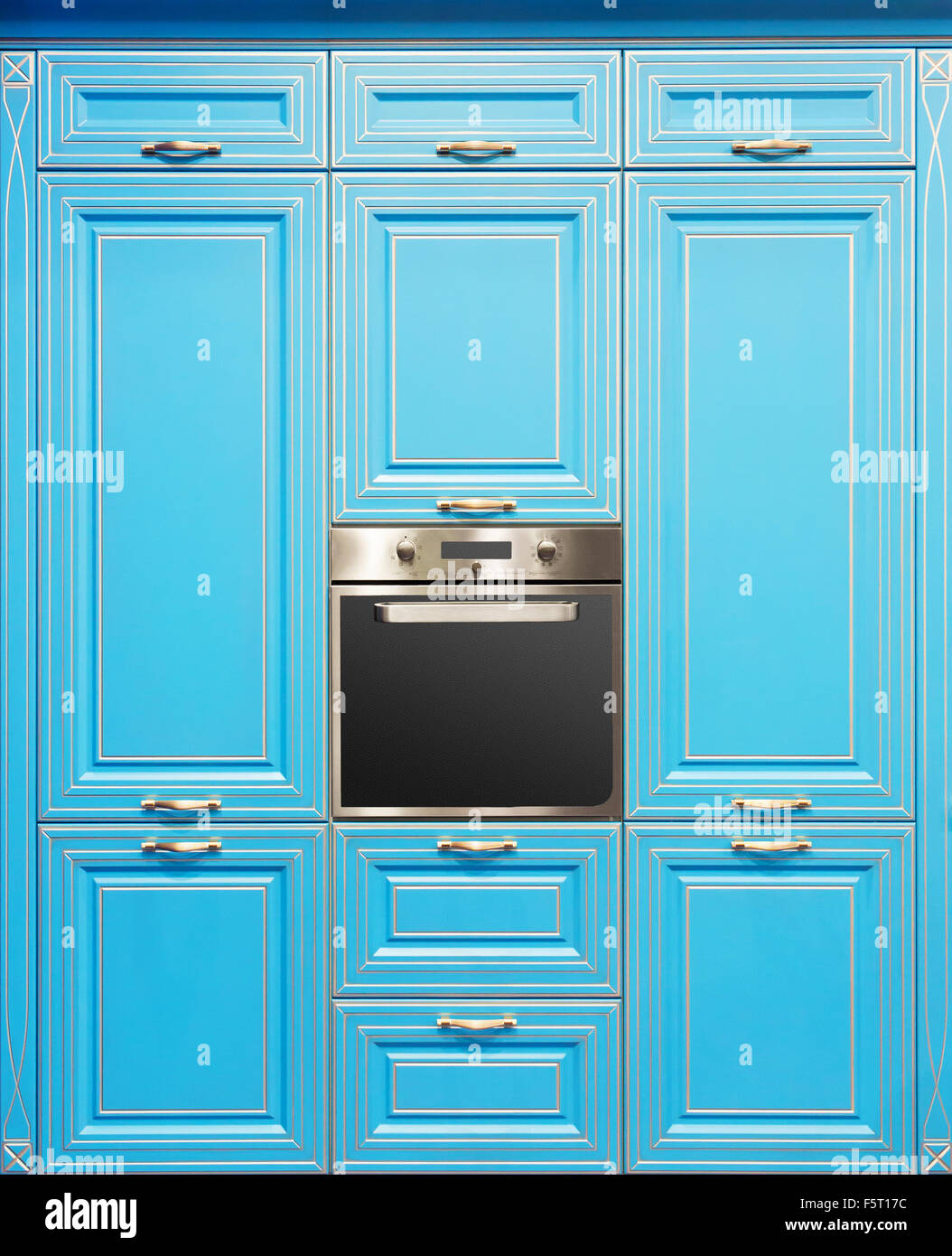 Closeup picture of oven in kitchen blue interior design Stock Photo - Alamy