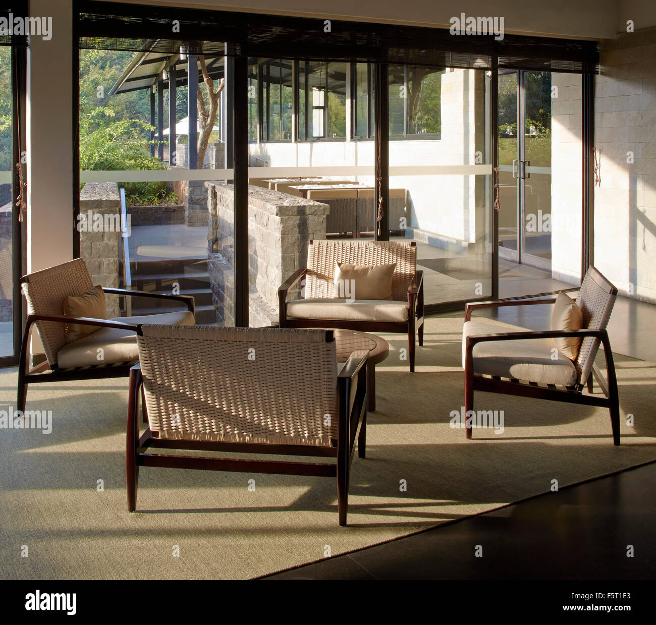 Interior view in clubhouse reception area. Shillim Resort, Maharastra ...