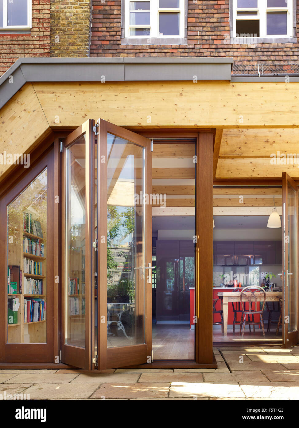 Detail of timber frame of extension with concertina doors. Wendell Rd ...