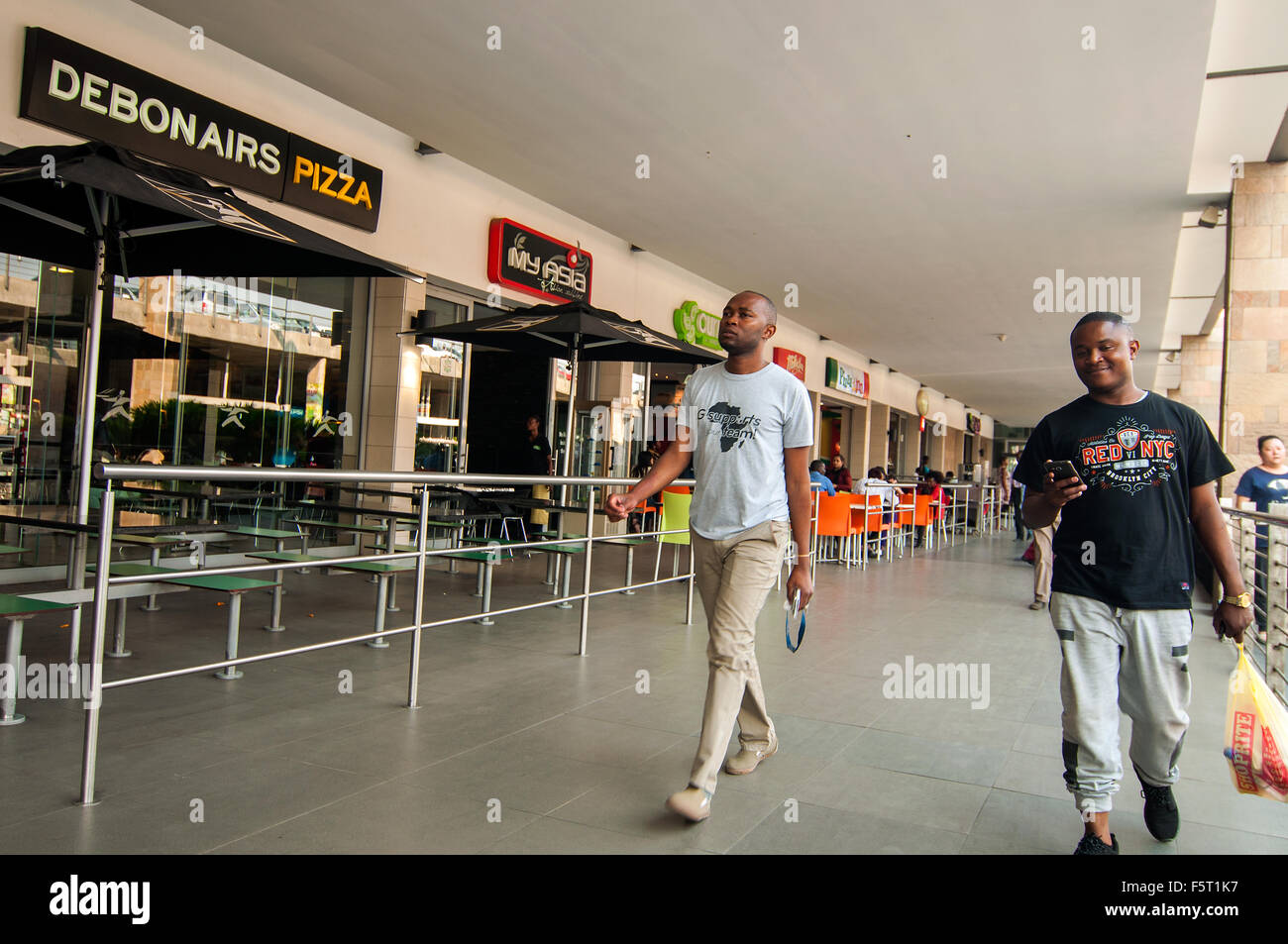 Walkway and cafes, Manda Hill shopping mall, Lusaka, Zambia Stock Photo ...