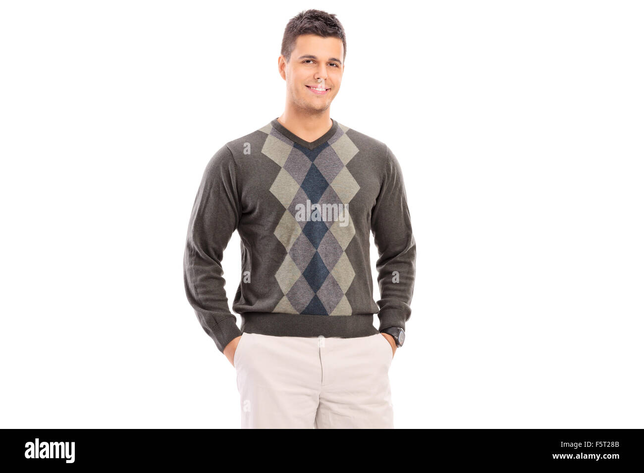 Casual young male model posing isolated against white background Stock ...