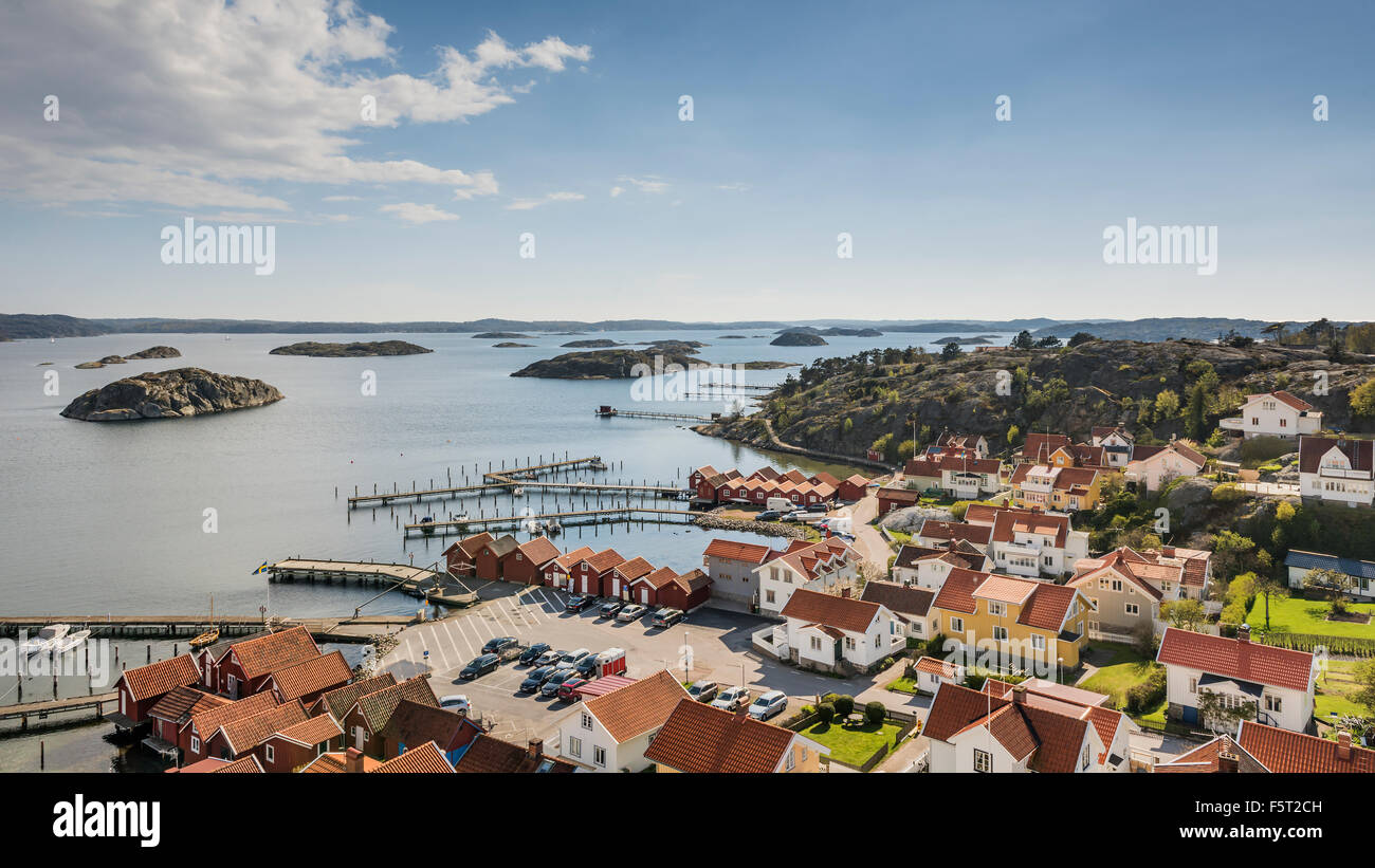 Sweden, West Coast, Bohuslan, Grundsund, Raggardsvik, Aerial view of fishing village Stock Photo ...