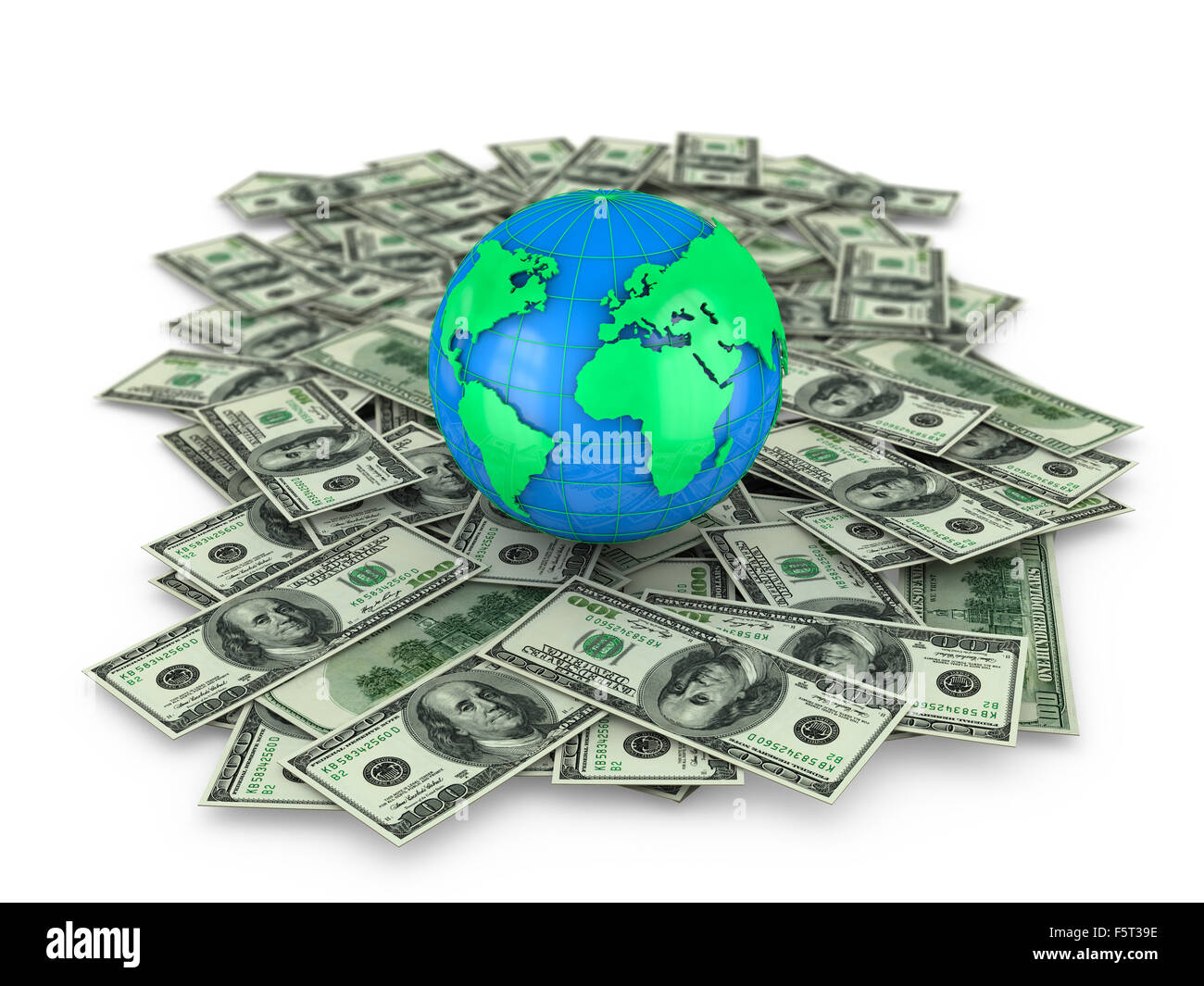 a globe on dollar notes 3d render Stock Photo - Alamy