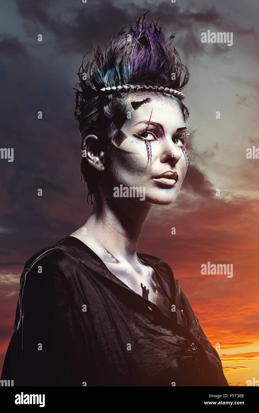 Beautiful woman with creative chess figures make-up Stock Photo - Alamy