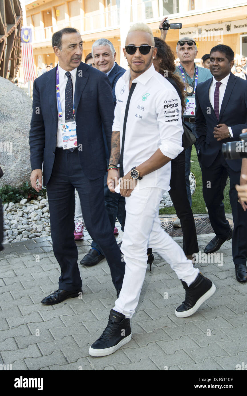 Lewis Hamilton makes an appearance at the Malaysia Pavilion during ...