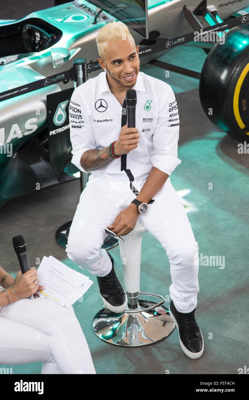 Lewis Hamilton makes an appearance at the Malaysia Pavilion during ...