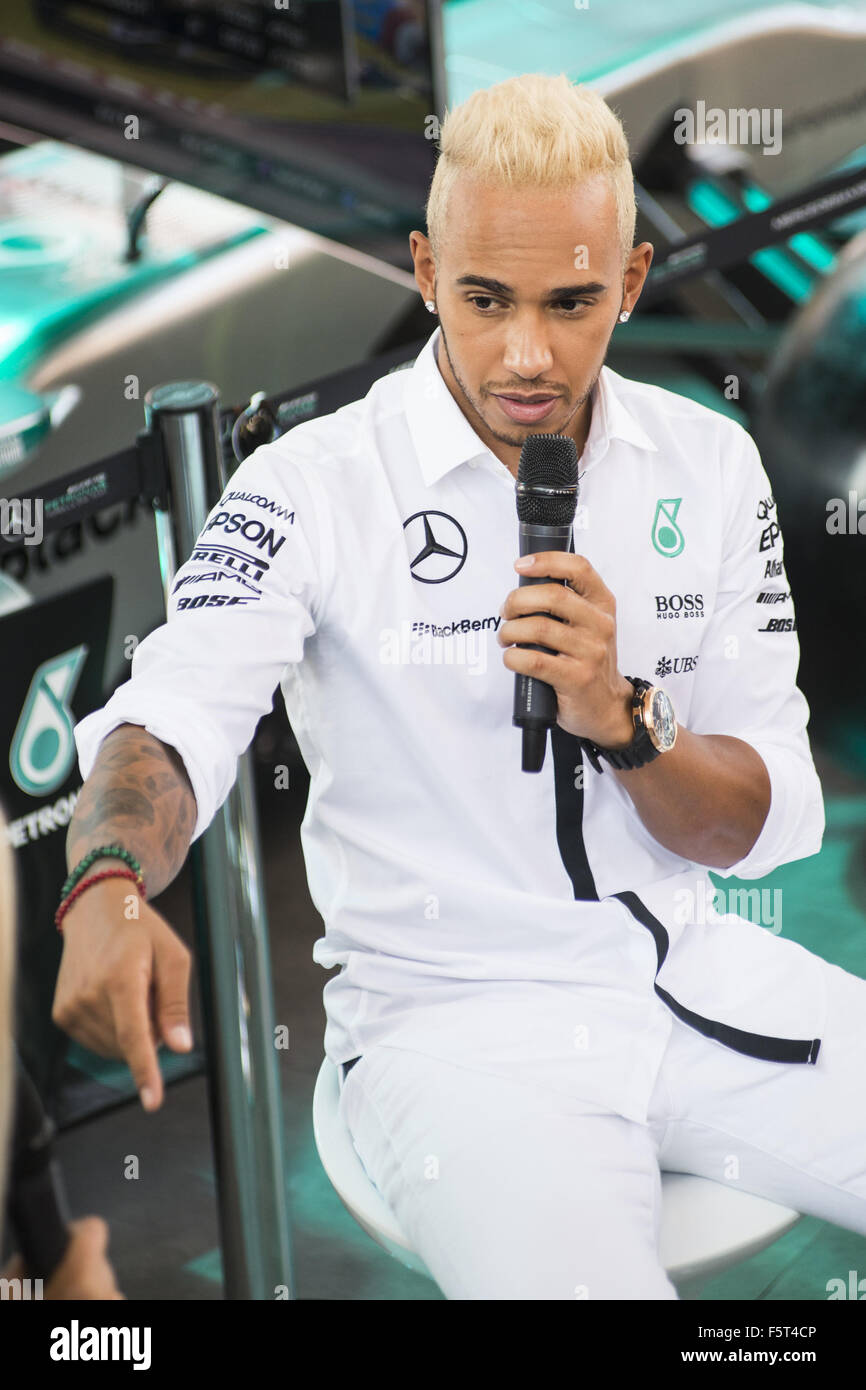 Lewis Hamilton makes an appearance at the Malaysia Pavilion during ...