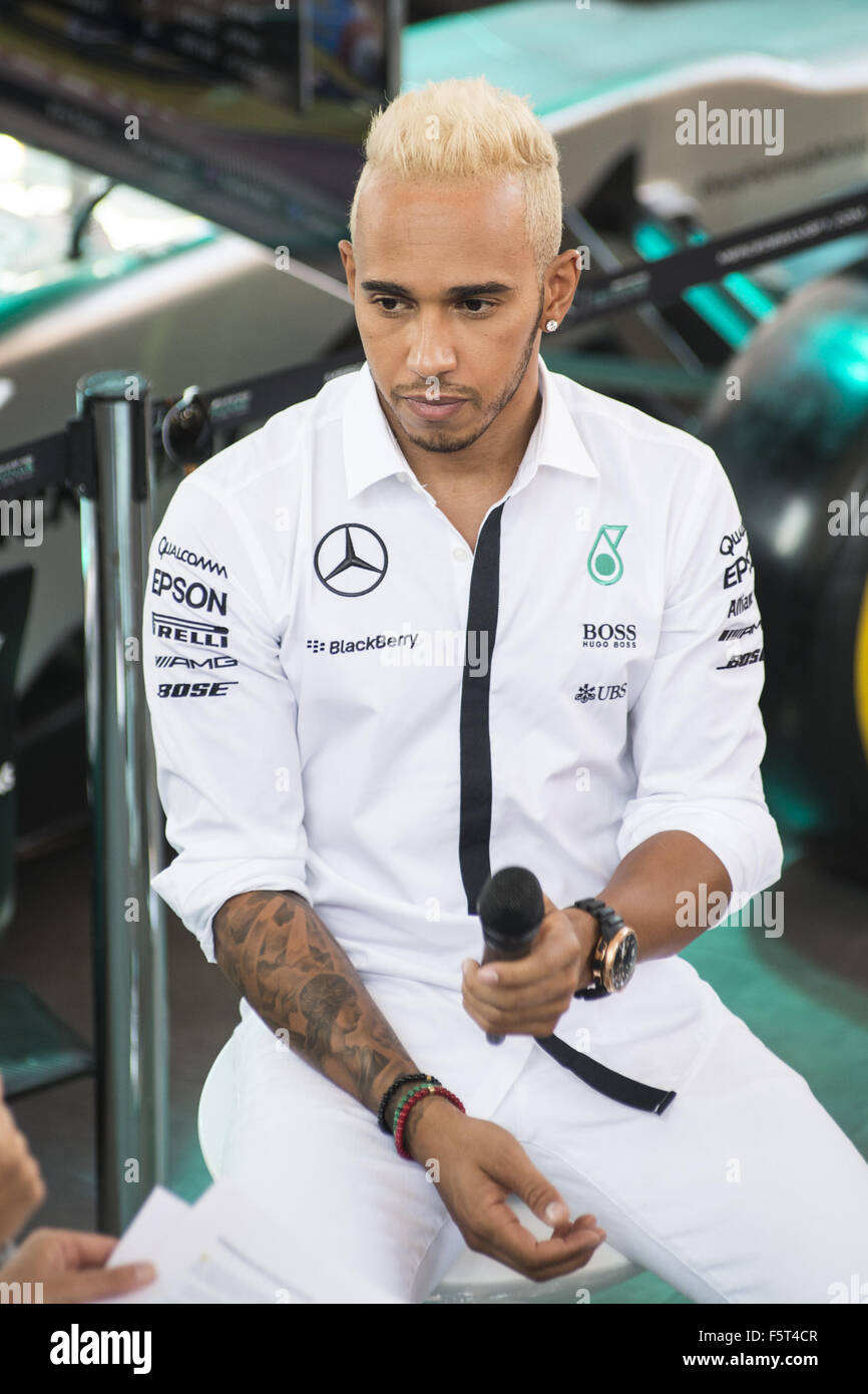 Lewis Hamilton makes an appearance at the Malaysia Pavilion during ...