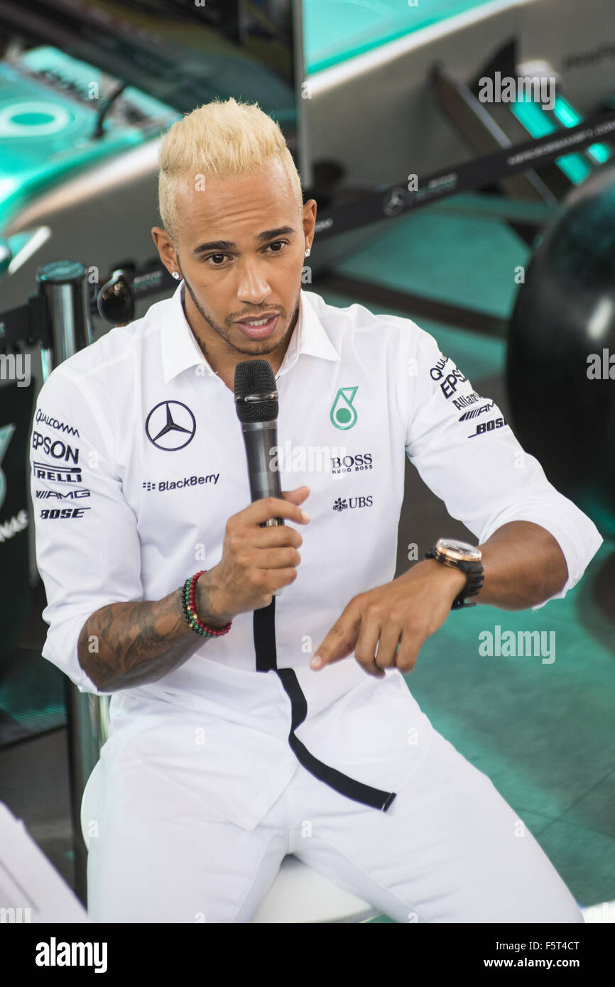 Lewis Hamilton makes an appearance at the Malaysia Pavilion during ...