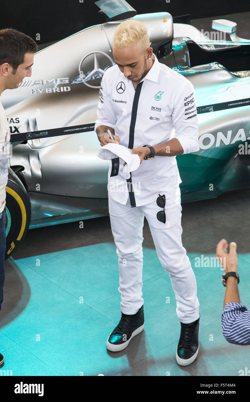 Lewis Hamilton makes an appearance at the Malaysia Pavilion during ...