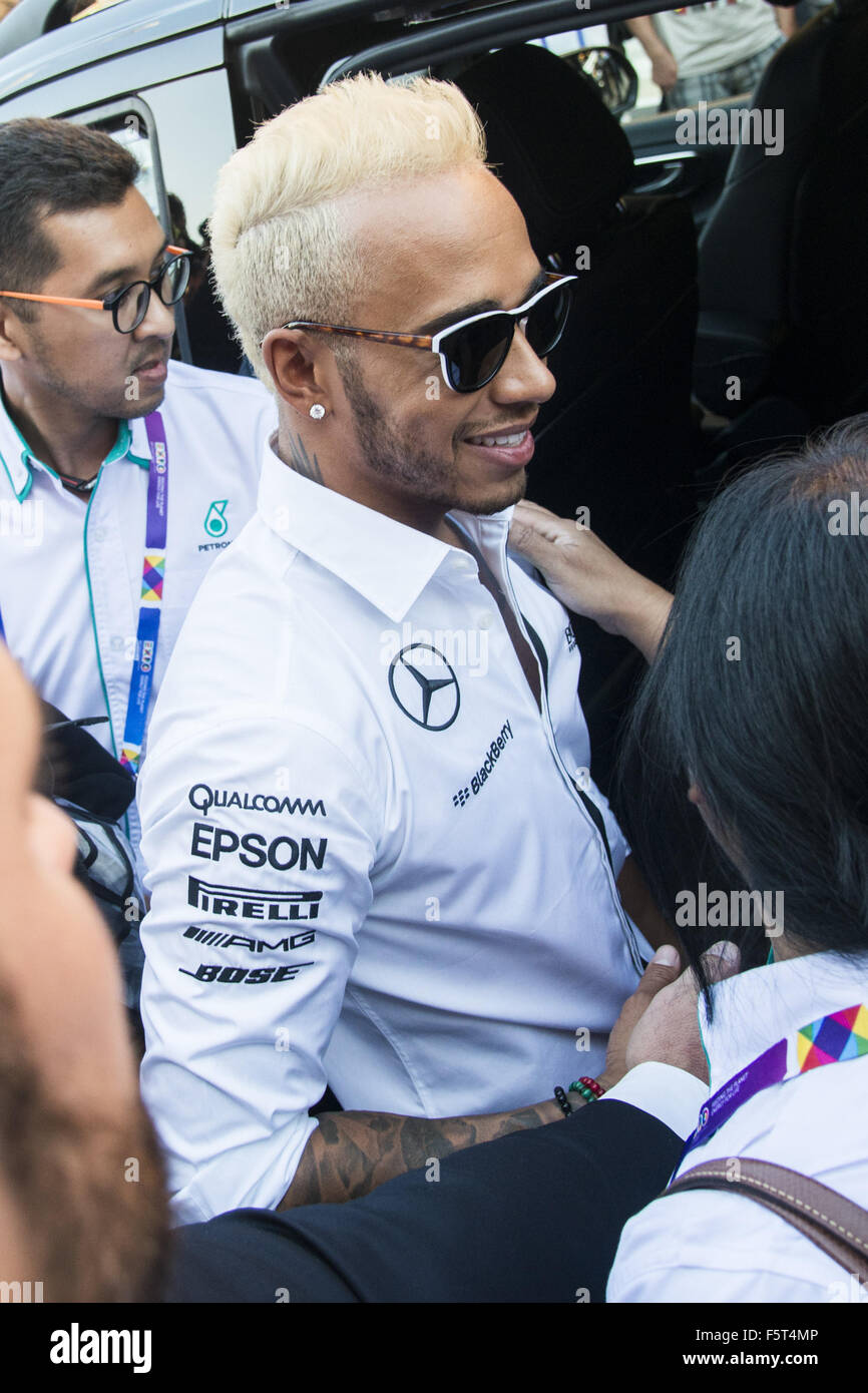 Lewis Hamilton makes an appearance at the Malaysia Pavilion during ...