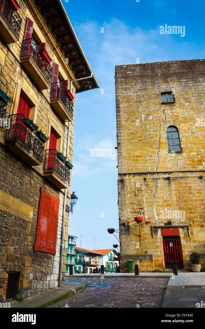 Tourist Hotel facade (Carlos V castle, X century). Hondarribia ...