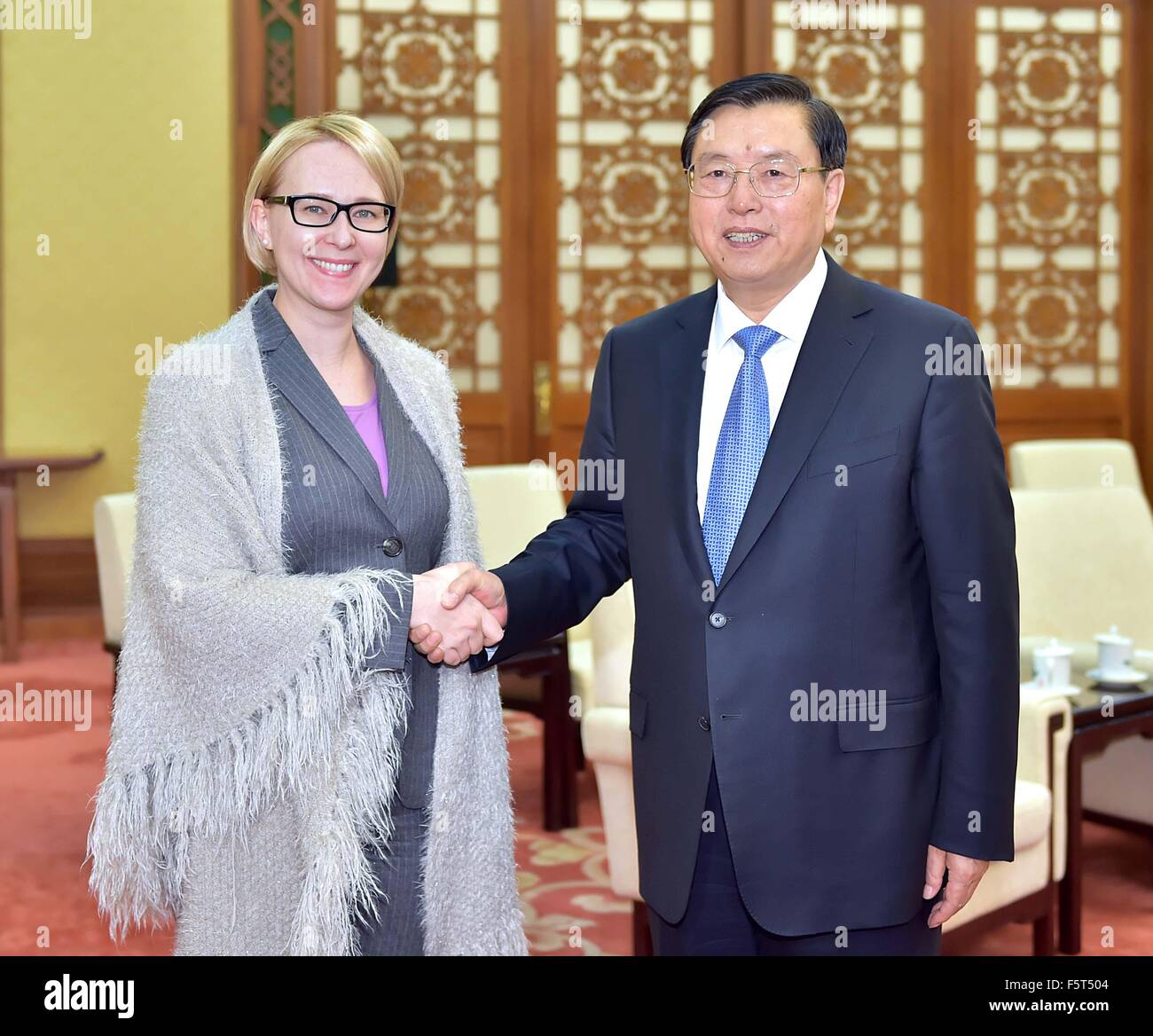 Beijing, China. 9th Nov, 2015. Zhang Dejiang (R), chairman of the ...