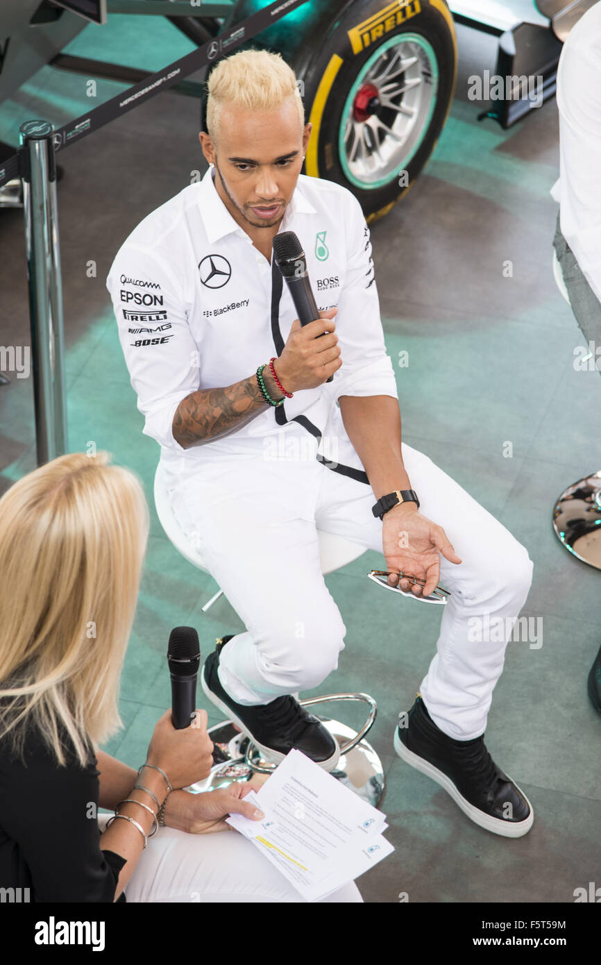 Lewis Hamilton makes an appearance at the Malaysia Pavilion during ...