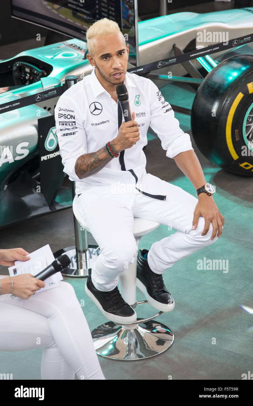 Lewis Hamilton makes an appearance at the Malaysia Pavilion during ...