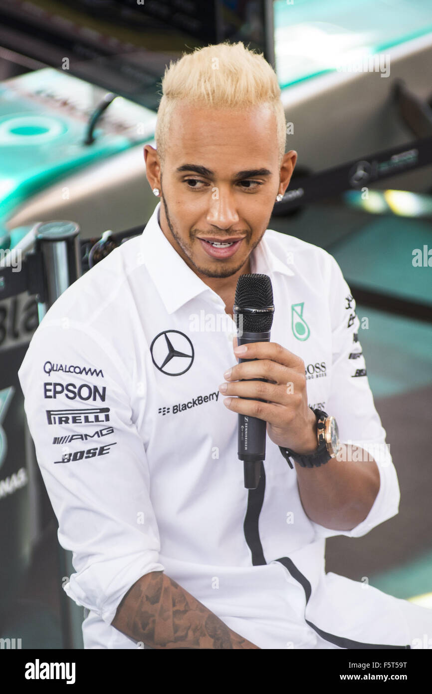 Lewis Hamilton makes an appearance at the Malaysia Pavilion during ...