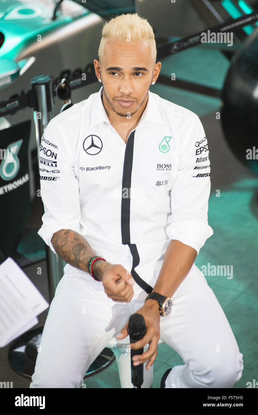 Lewis Hamilton makes an appearance at the Malaysia Pavilion during ...