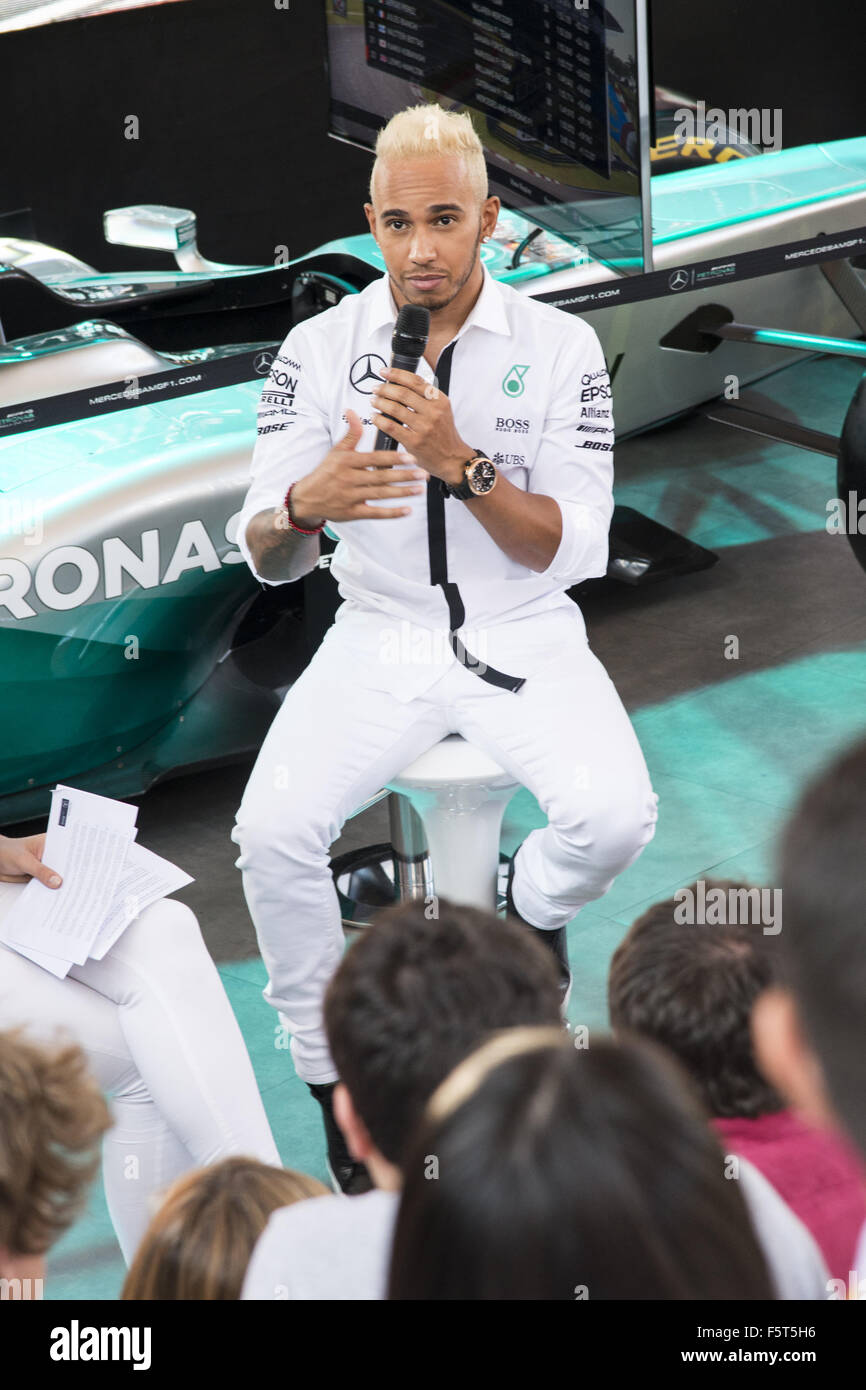 Lewis Hamilton makes an appearance at the Malaysia Pavilion during ...