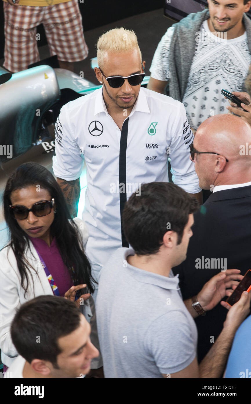 Lewis Hamilton makes an appearance at the Malaysia Pavilion during ...