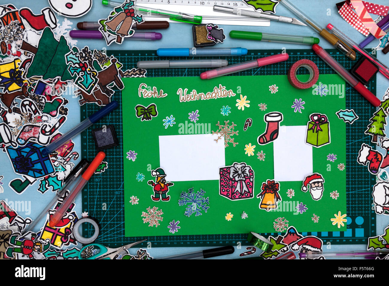 a horizontal overhead view of a scrapbook xmas layout with a Happy xmas ...