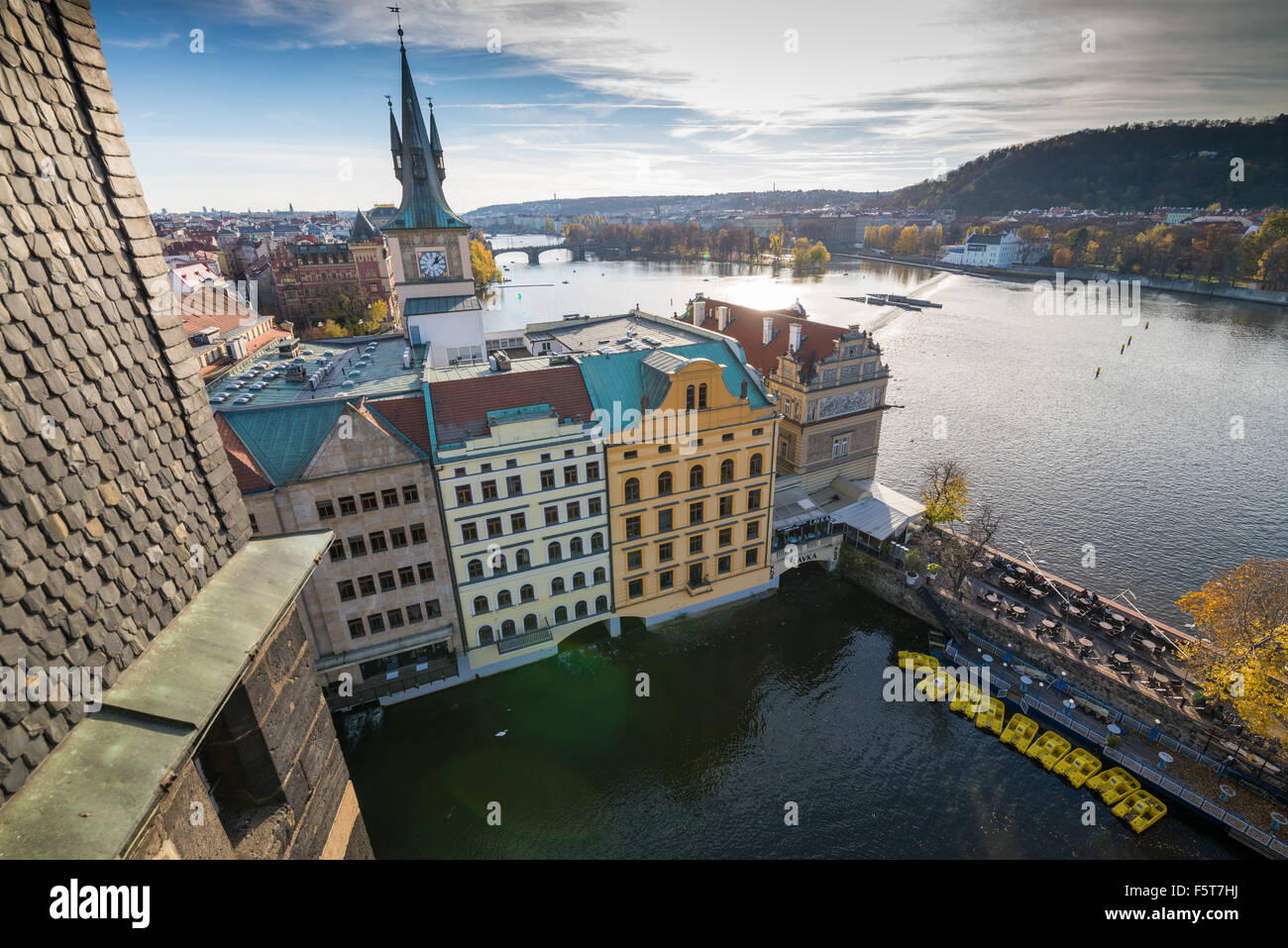 Prague, Czech Republic. View over rooftops from Malostranska Mostecka ...